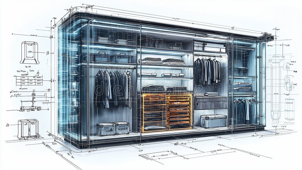 Futuristic Mechanized Wardrobe Designs Stock Illustration ...