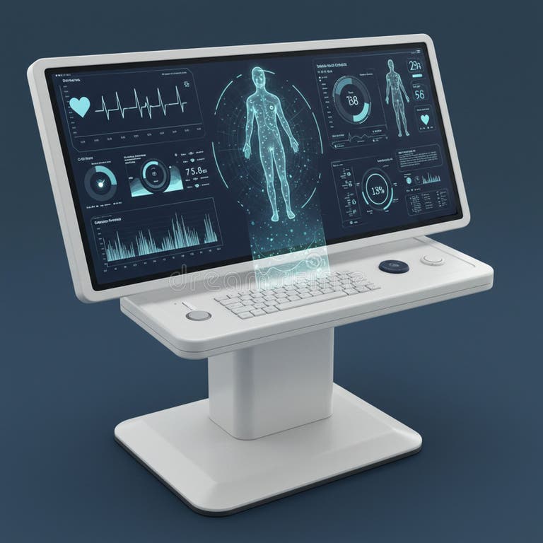 Futuristic Medical Console Featuring a Large Display Screen with ...