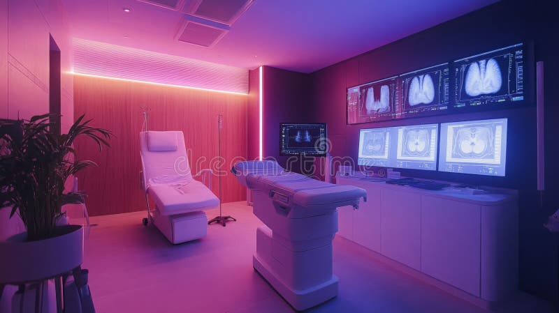 Futuristic Medical Examination Room with Neon Lighting Stock ...