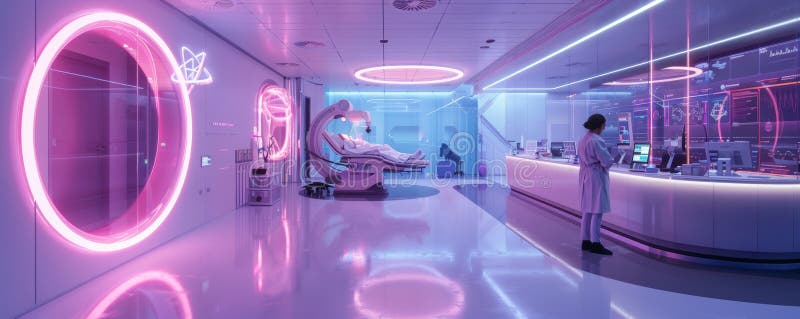 Futuristic Medical Facility with Neon Lighting and Advanced Technology ...