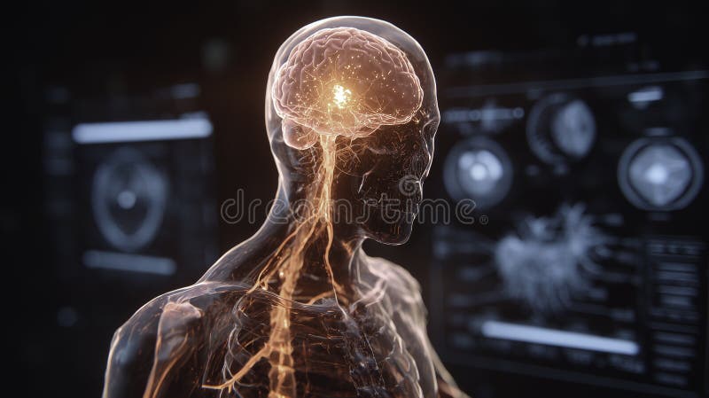 Advanced Human Body Scan with Brain Highlight . Medical Diagnostics and ...