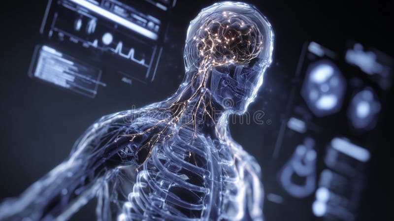 Advanced Human Body Scan with Brain Highlight . Medical Diagnostics and Tech Stock Image - Image ...