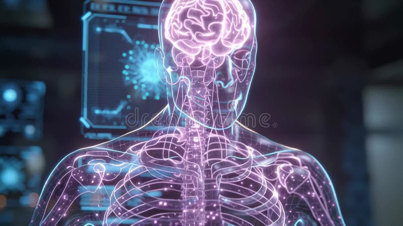 Advanced Human Body Scan with Brain Highlight. Medical Diagnostics and ...