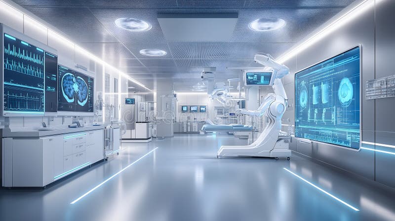 Futuristic Medical Lab with Advanced Diagnostic Equipment and Robotic ...