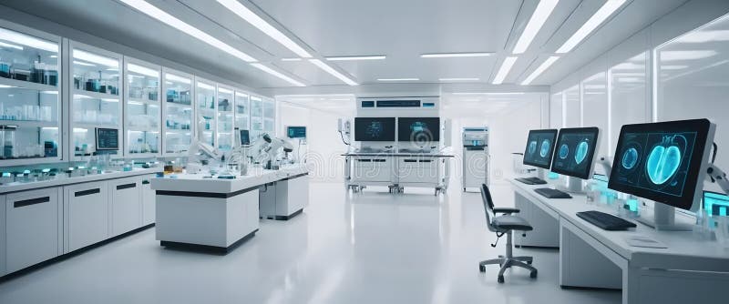 Futuristic Medical Lab with Glowing Test Tubes, Digital Screens, and ...
