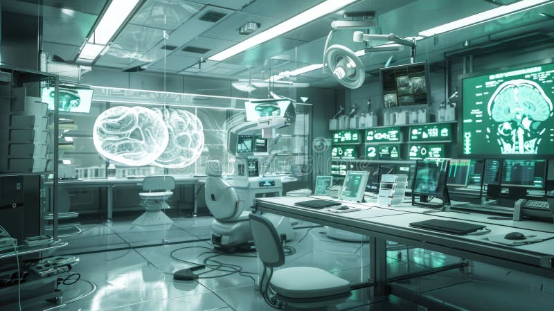 Futuristic Medical Laboratory with Brain Scans and Monitors Stock Photo ...