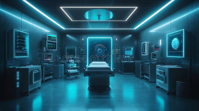Futuristic Medical Laboratory with Neon Blue Lighting Stock ...