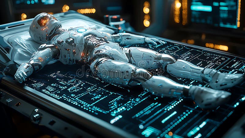 Futuristic Medical Setting Featuring Humanoid Robot on High Tech ...
