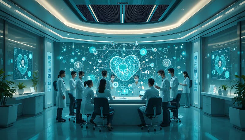 Futuristic Medical Team Analyzing Digital Heart Data Visualization ...