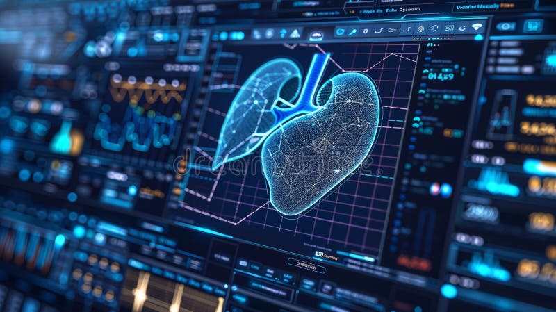 A Graphic on a Screen Showcasing an Icon of a Liver, Medical Interface ...