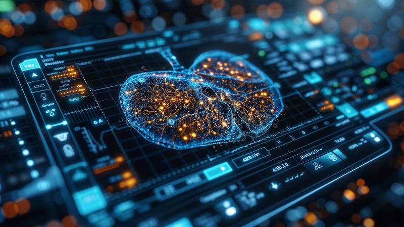 A Graphic on a Screen Showcasing an Icon of a Liver, Medical Interface ...