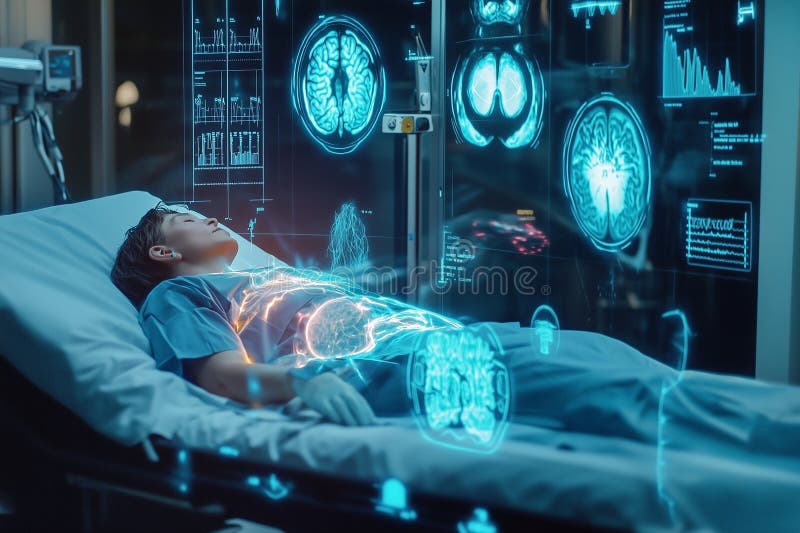 Futuristic Medical Technology Utilized with a Patient in a Hospital ...