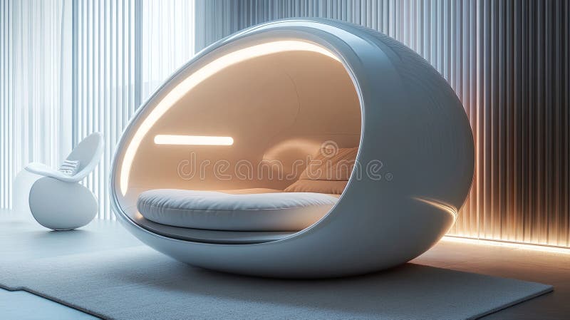 A Futuristic Meditation Pod with Rounded Edges and Dimmable LED Stock ...