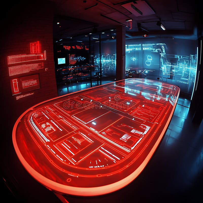 Futuristic Meeting Table with Red and Blue Neon Lights Stock ...
