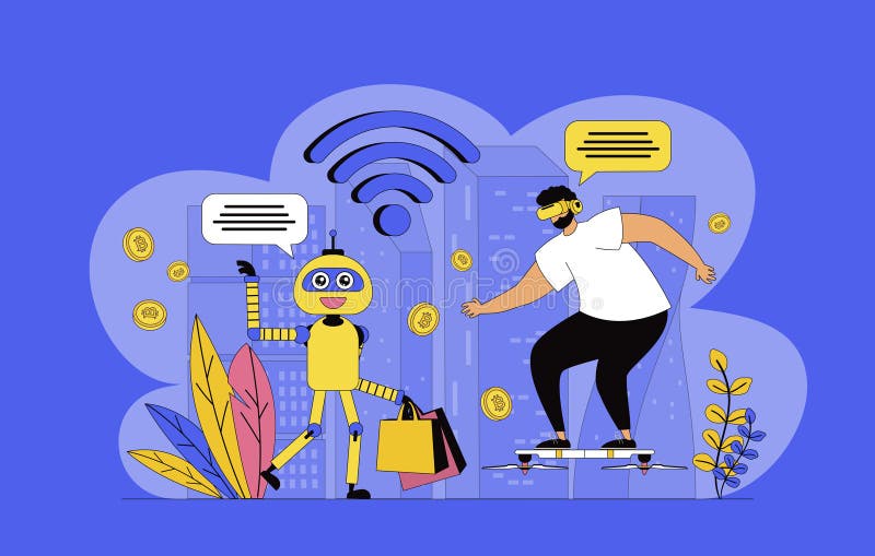 Futuristic Megalopolis Concept with Modern Flat Design for Web. Man ...