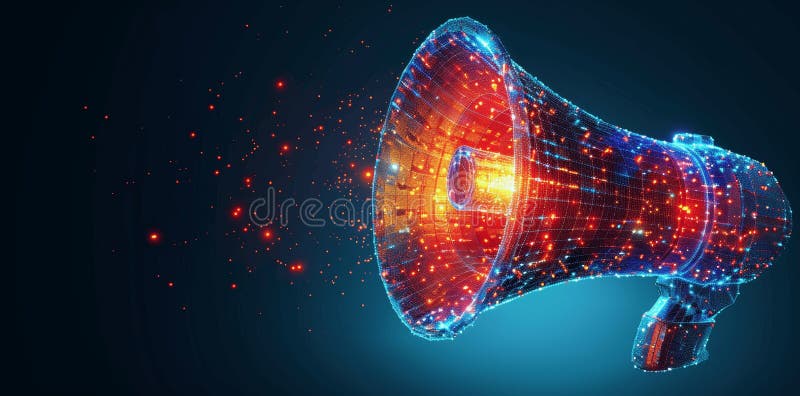 Futuristic Megaphone of Glowing Particles Symbolizing Communication and ...