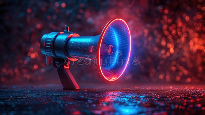 Futuristic Megaphone with Vibrant Neon Lights in a Dark, Atmospheric ...