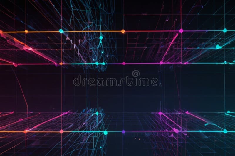 Futuristic Mesh Grid with Neon Polygons Stock Illustration ...