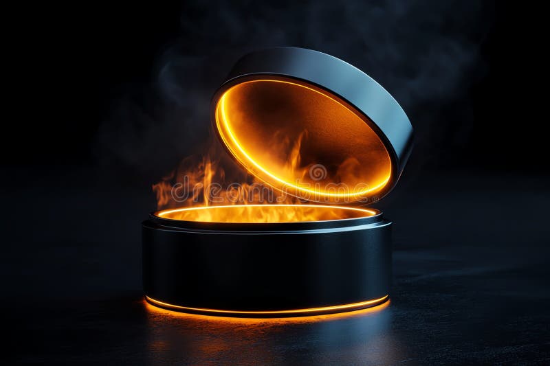 A Futuristic Metal Box with Glowing Orange Light Emanating from the ...