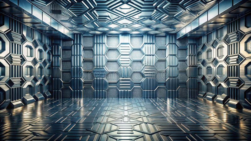 Futuristic Metal Chamber a Seamless Blend of Geometric Patterns and ...