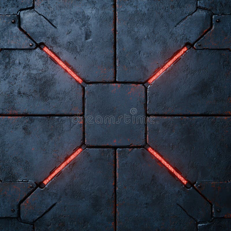 Futuristic Metal Grid with Glowing Red Lines Stock Illustration ...