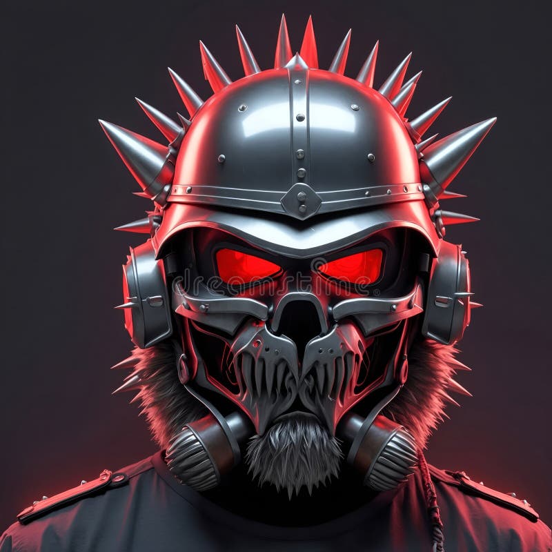 Futuristic Metal Helmet with Red Glowing Eyes and Spikes. AI Generated ...