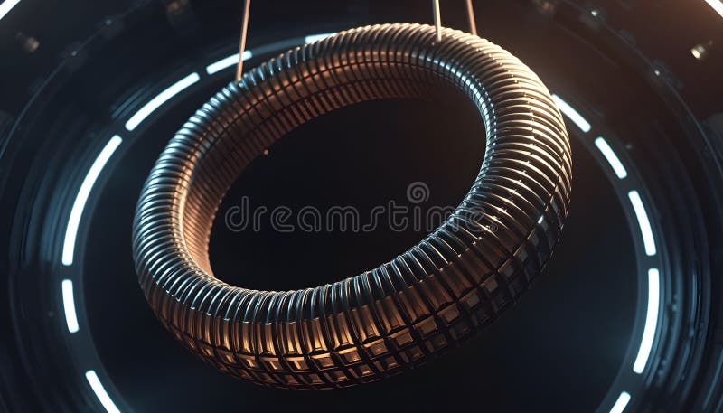 Futuristic Metal Ring Suspended in a Technological Environment Stock ...