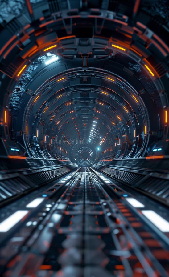 Futuristic Metal Sci-Fi Corridor Tunnel or Ship Interior with Depth of ...