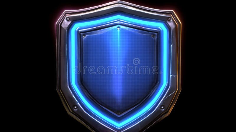 Futuristic Metal Shield with Neon Blue Glow Stock Illustration ...