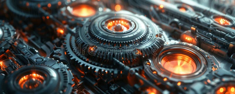 A Futuristic Metal Surface with a Series of Interlocking Gears and ...