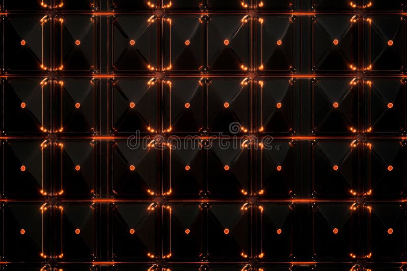 A Futuristic Metal Wall with a Grid of Glowing Orange Lines and ...