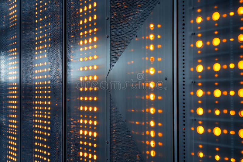 A Futuristic Metal Wall with a Grid of Glowing Orange Lines and ...