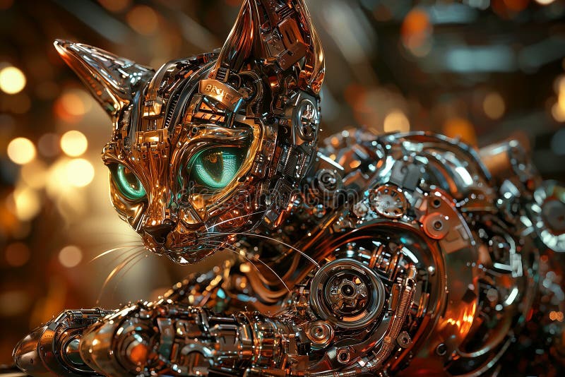 Futuristic Metallic Cat Sculpture Stock Illustration - Illustration of ...