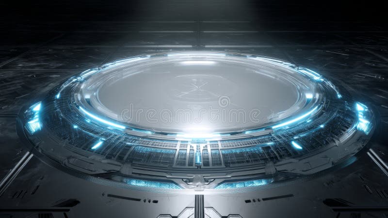 Futuristic Metallic Circle Platform with Glowing Blue Details and ...