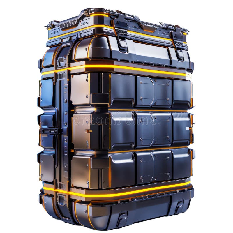 Futuristic Metallic Container Glowing with Yellow Neon Lights Stock ...