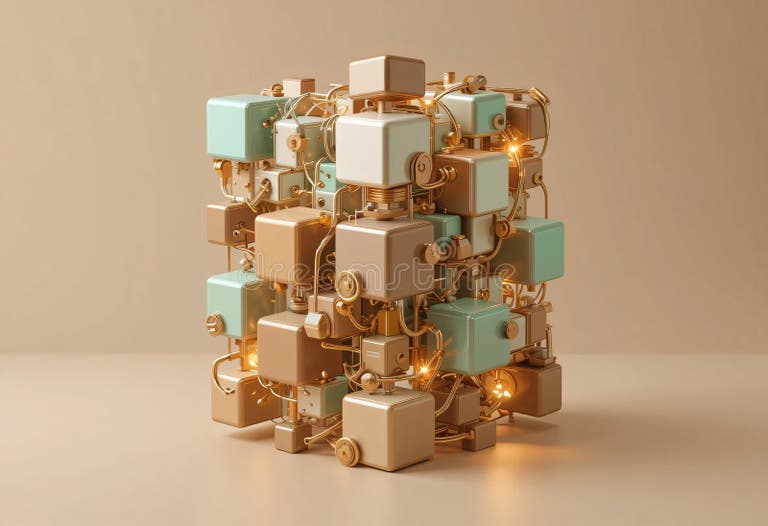 Futuristic Metallic Cube Design with Lattice Framework Stock ...