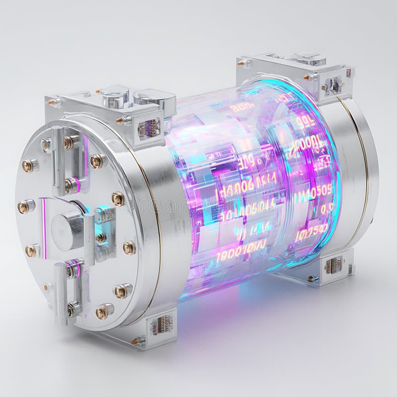 Futuristic Metallic Cylinder with Illuminated Data Display this ...