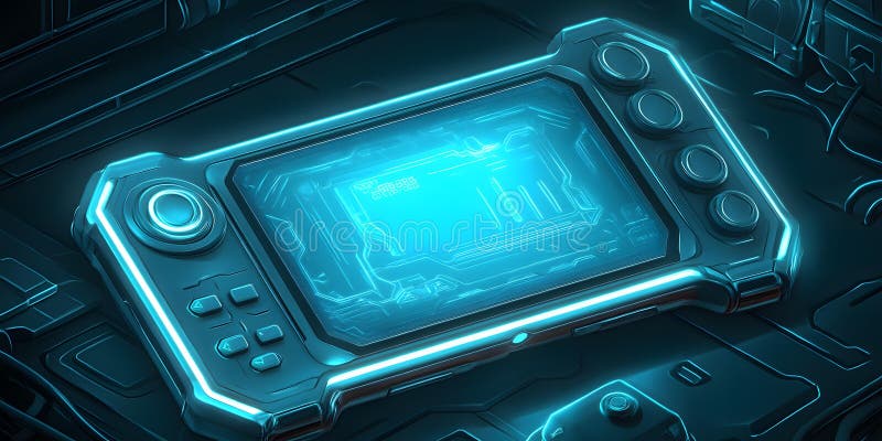 Futuristic Metallic Device with Glowing Blue Screen Stock Illustration ...