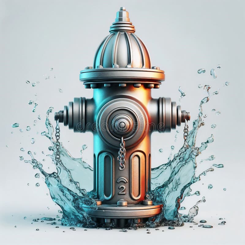 Futuristic Metallic Fire Hydrant with Dynamic Water Splash Effect Stock ...