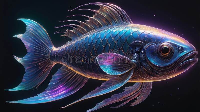 A Futuristic Metallic Fish with Iridescent Scales Stock Illustration ...