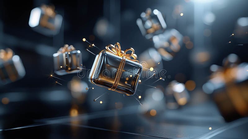 Futuristic Metal Gift Box Floating in Glowing Environment Generative AI ...