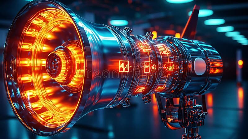 Futuristic Metallic Lens with Glowing Orange Core and Digital Interface ...