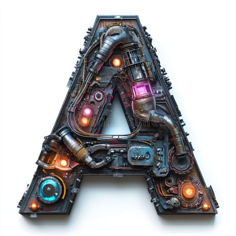 Futuristic Metallic Letter a with Intricate Wiring and Glowing Elements ...