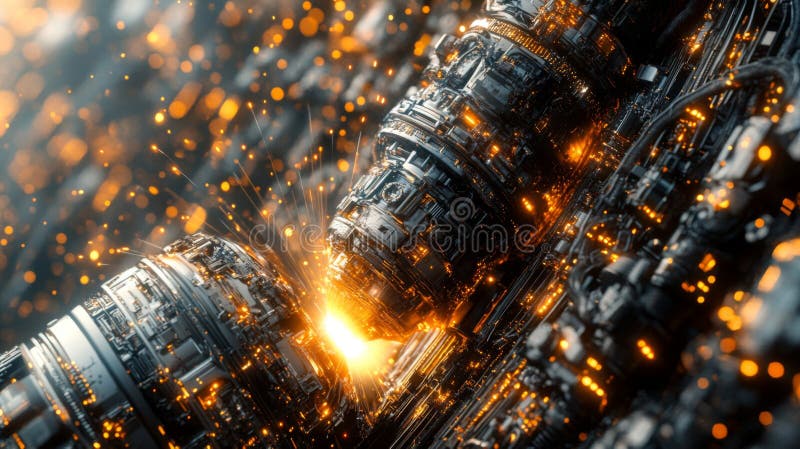 Futuristic Metallic Machine Undergoing Intense Welding Process Stock ...