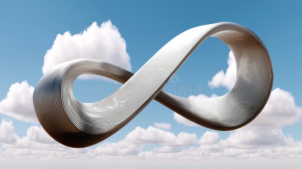 Futuristic Metallic Mobius Strip Sculpture Amidst Clouds Stock Image ...