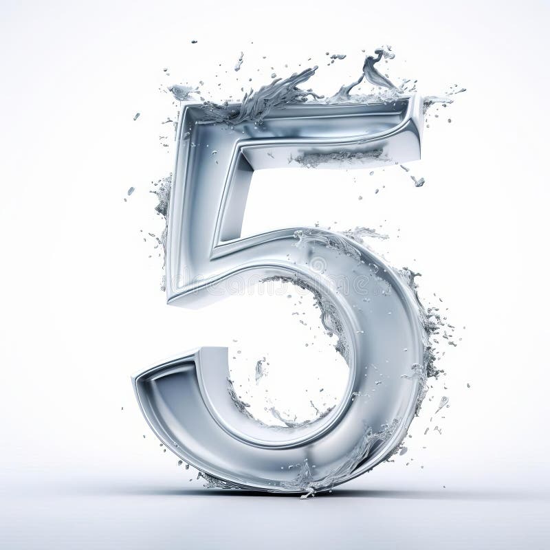 Futuristic Metallic Number Design with Water Splash Effect Stock ...