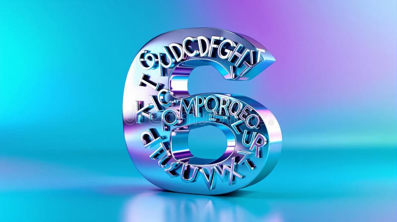 Futuristic Metallic Number Six with Alphabet on Gradient Background ...