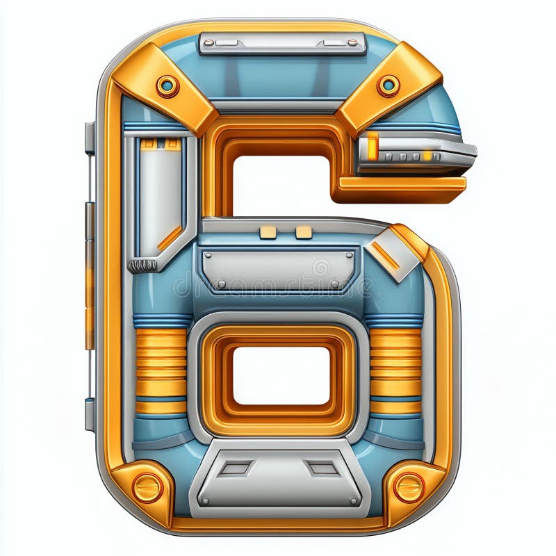 Futuristic Metallic Number Six with Vibrant Colors and Details Stock ...