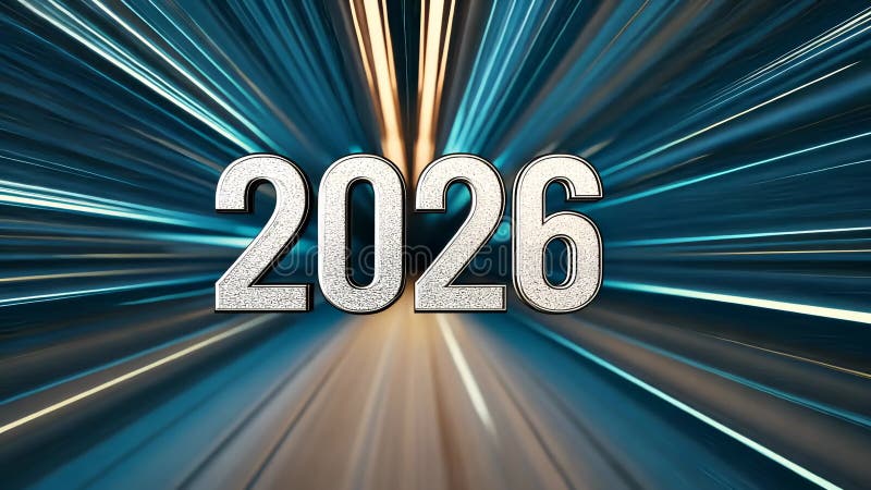 Metallic Number 2026 Glowing with Sparkling Texture, Radiating Dynamic ...