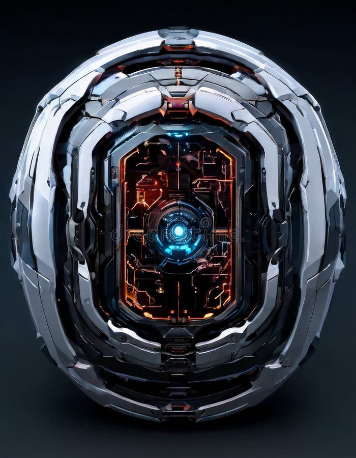 Futuristic Metallic Orb with Complex Digital Core Design Stock Photo ...